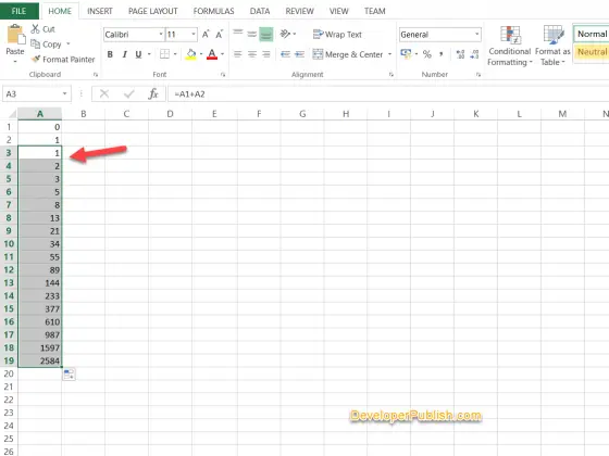 How To Create Fibonacci Sequence In Excel Developer Publish 9876