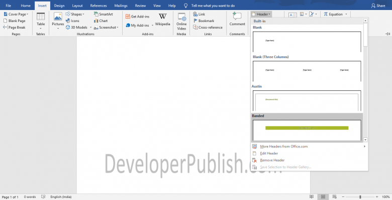 How to Insert header or footer in Word ?- Developer Publish