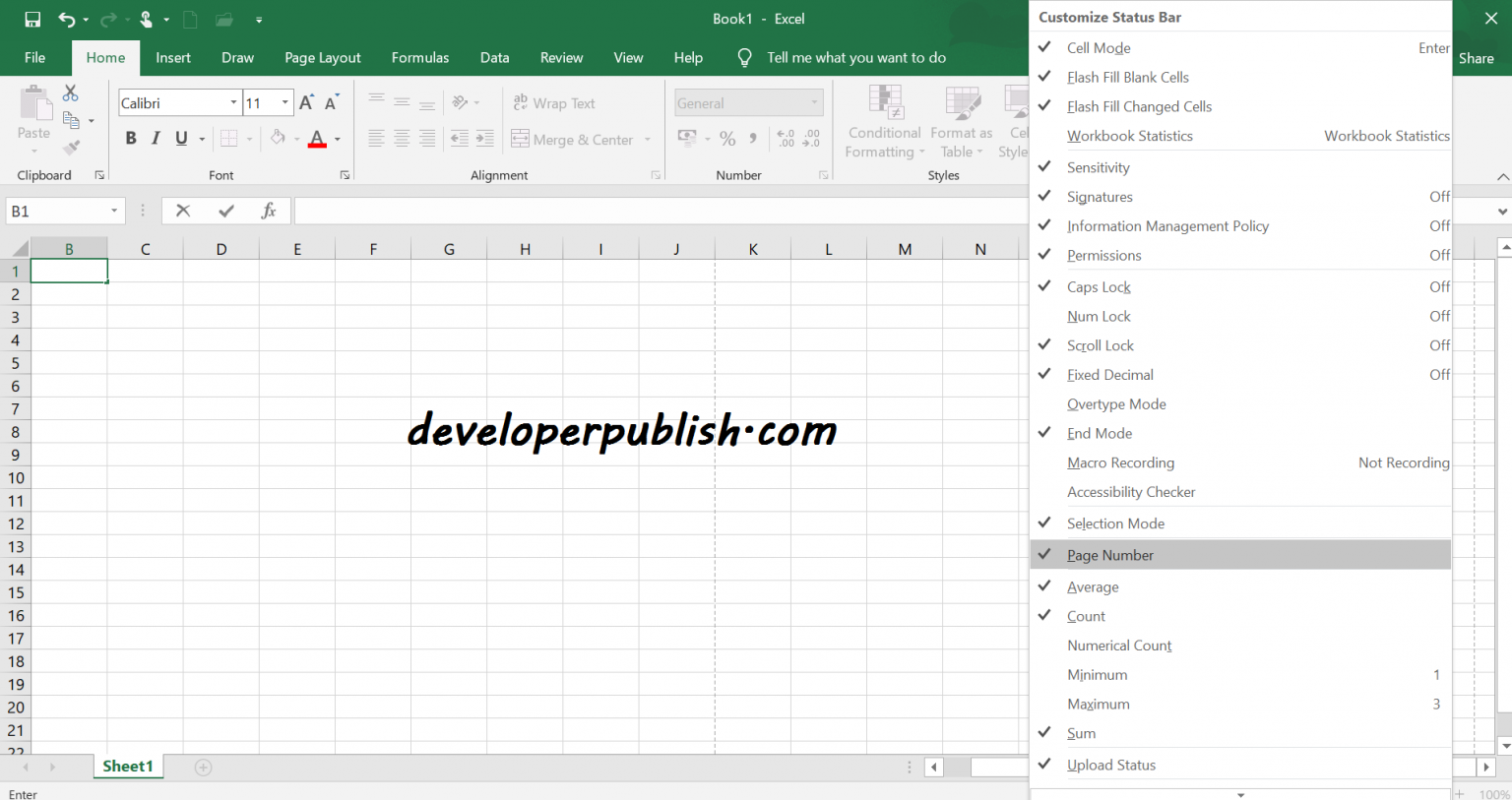 Status Bar in Microsoft Excel - Developer Publish