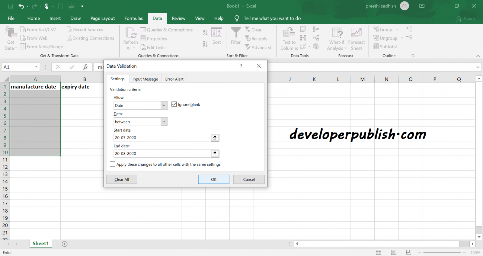 Date Validation in Microsoft Excel - Developer Publish