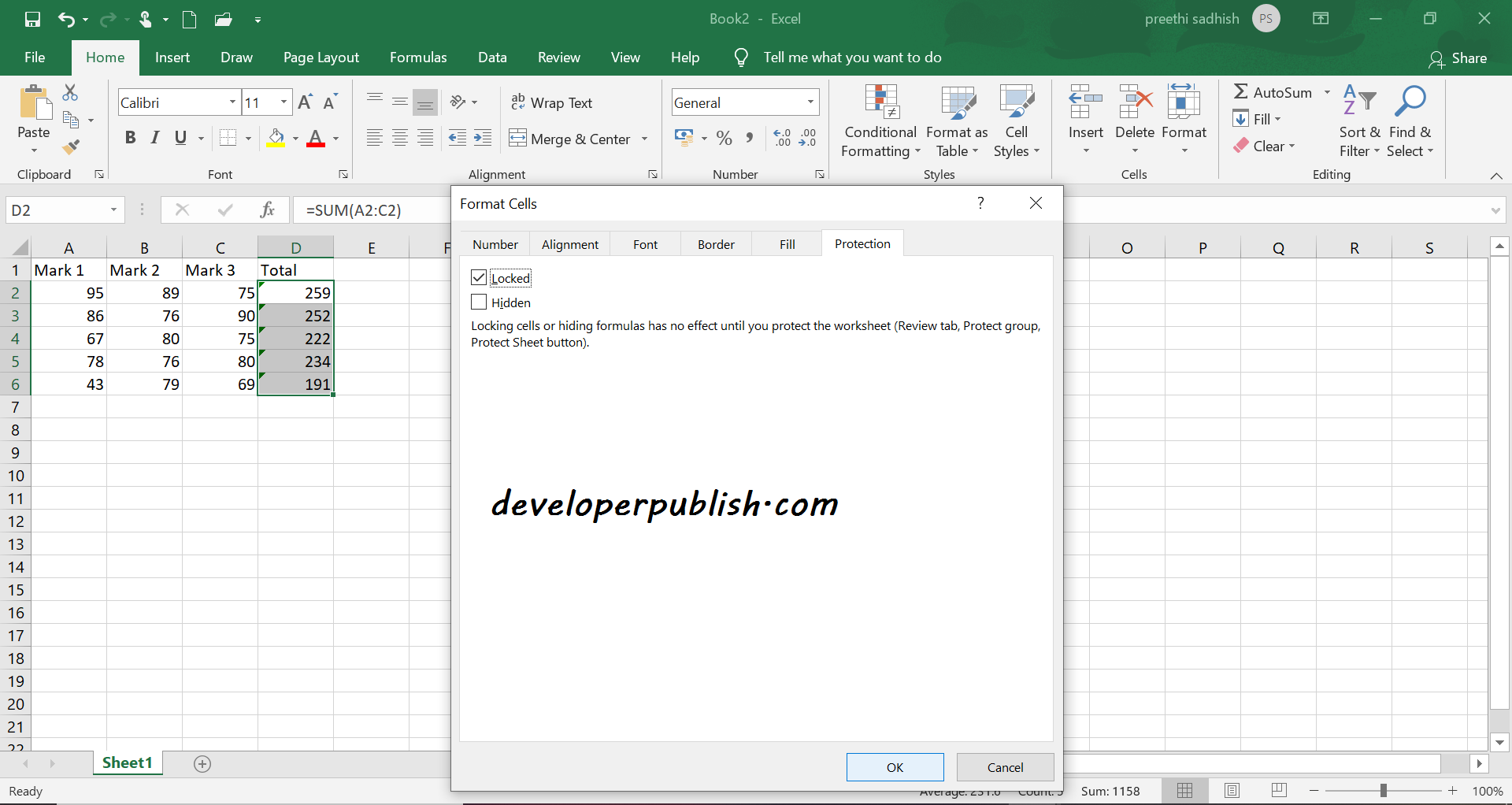 Hide and lock formulas in Excel - Developer Publish