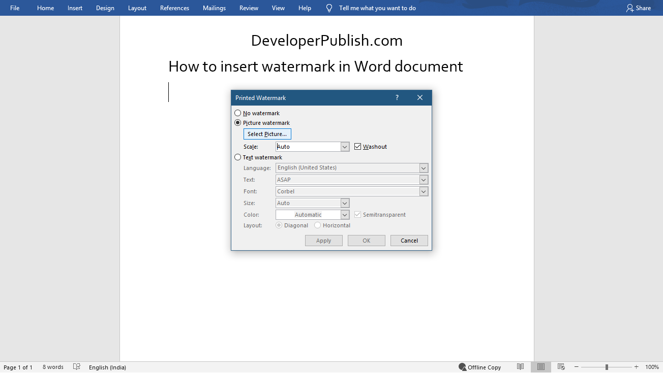 How to Insert Watermark in Microsoft Word? - Developer Publish