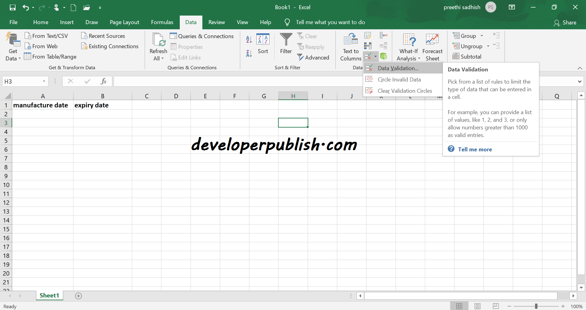 Date Validation In Microsoft Excel Developer Publish