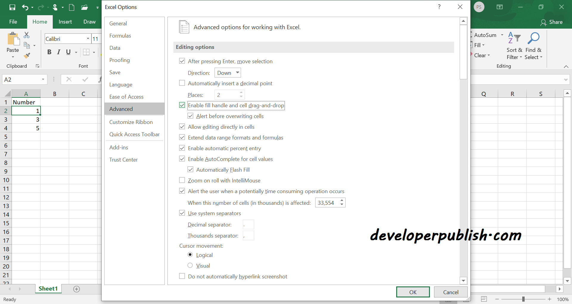 Enable Fill Handle And Cell Drag and drop In Excel Excel Tutorials