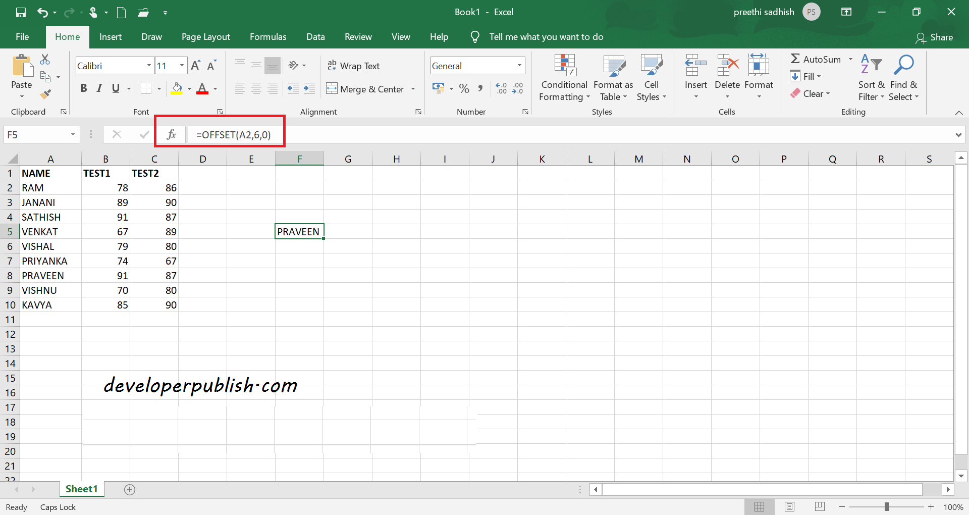 Offset Function in Microsoft Excel - Developer Publish Offset Function in Microsoft Excel - Developer Publish
