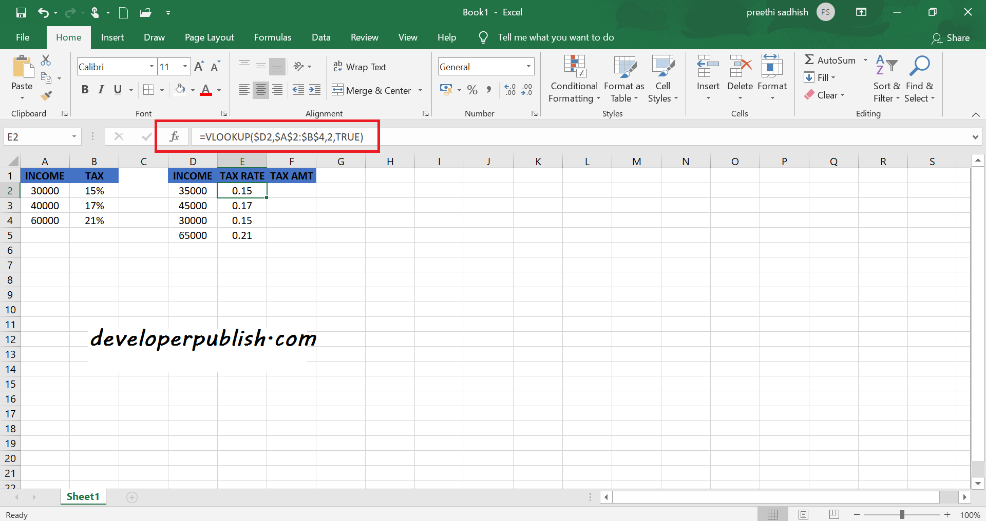 Income Tax Calculator in Excel - Developer Publish