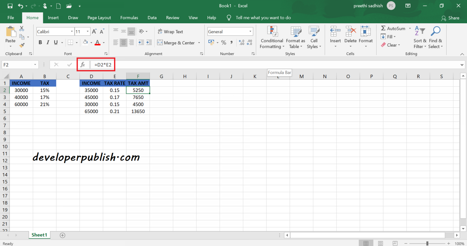 Income Tax Calculator in Excel - Developer Publish