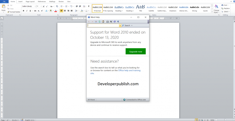 Help Option in Microsoft Word Document- Developer Publish
