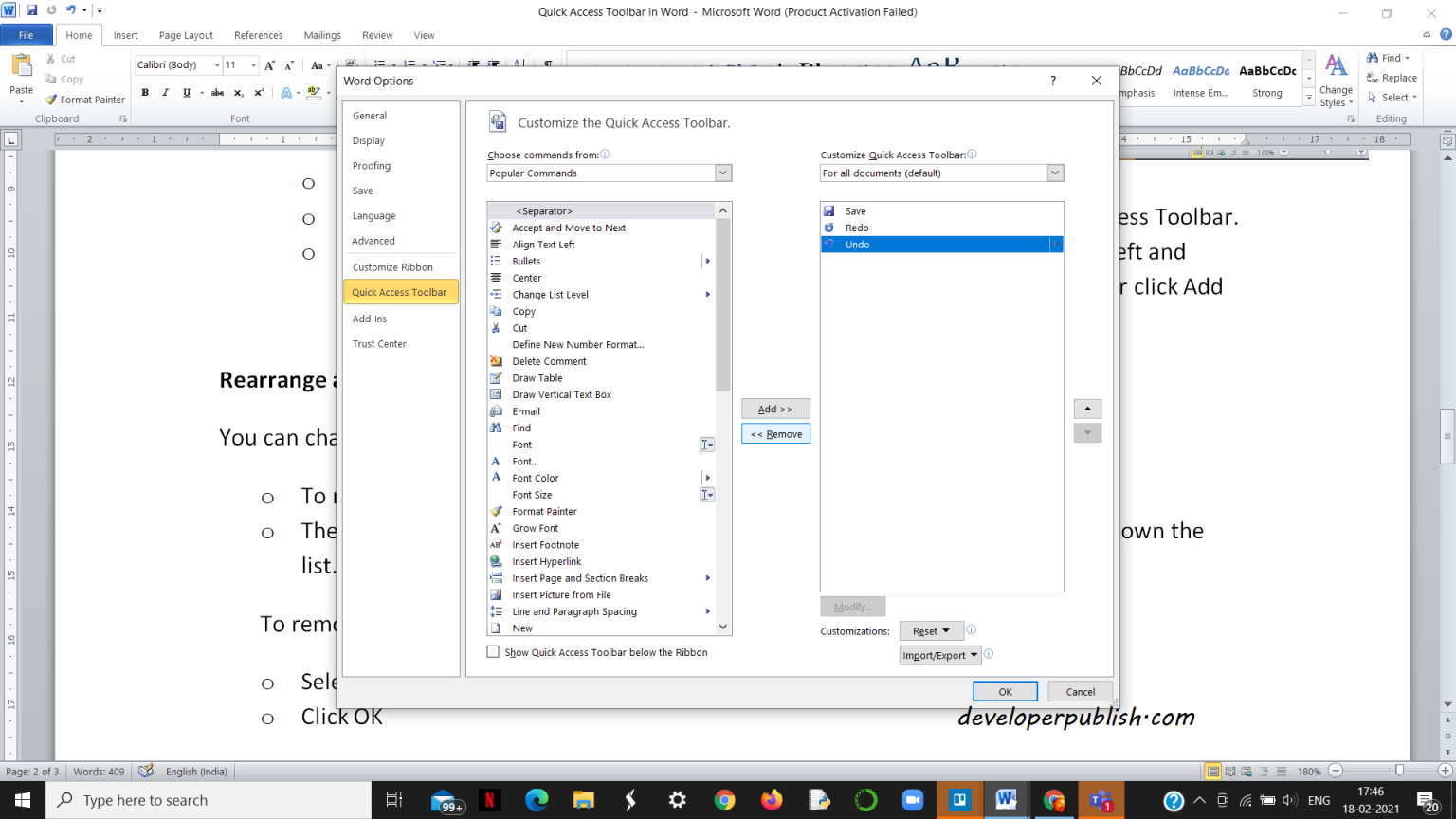 Quick Access Toolbar in Word - Developer Publish Tutorials