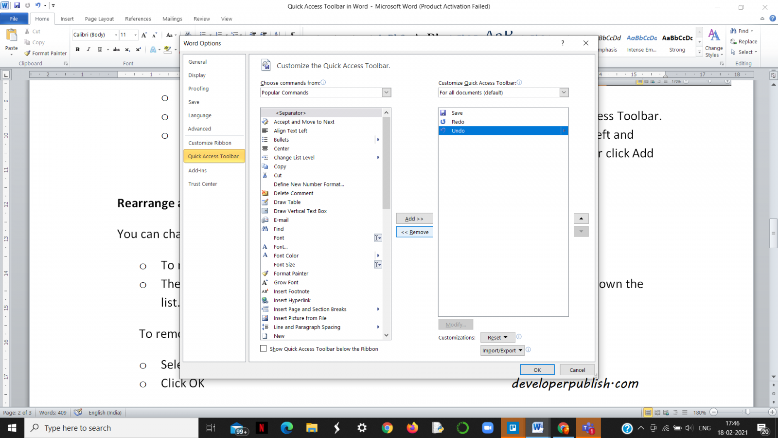 Quick Access Toolbar in Word - Developer Publish Tutorials