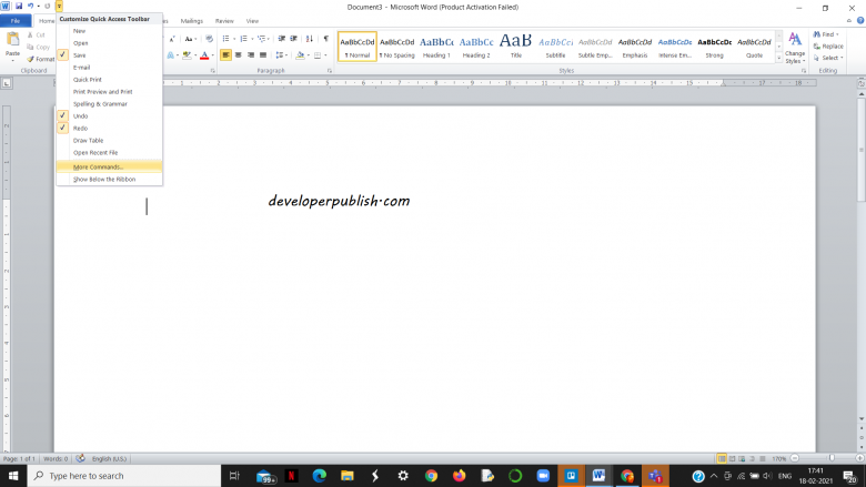 Quick Access Toolbar in Word - Developer Publish Tutorials