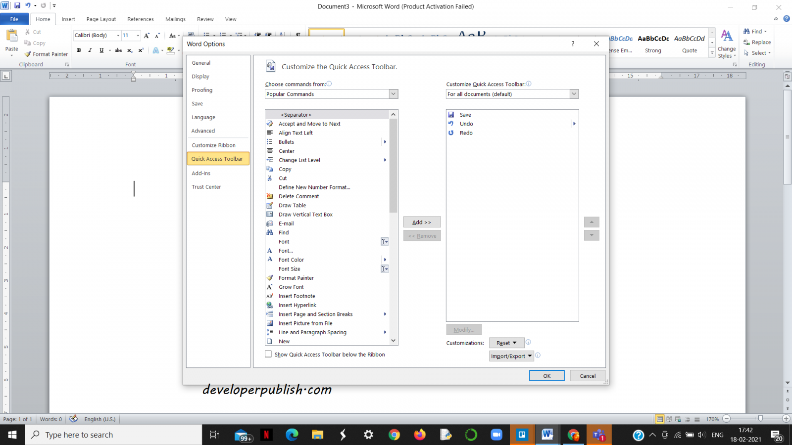 Quick Access Toolbar in Word - Developer Publish Tutorials