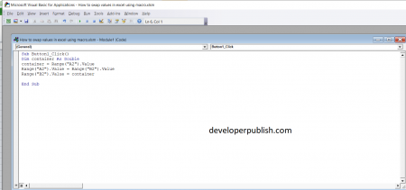 Swapping Two Values using Macros in Excel - Developer Publish