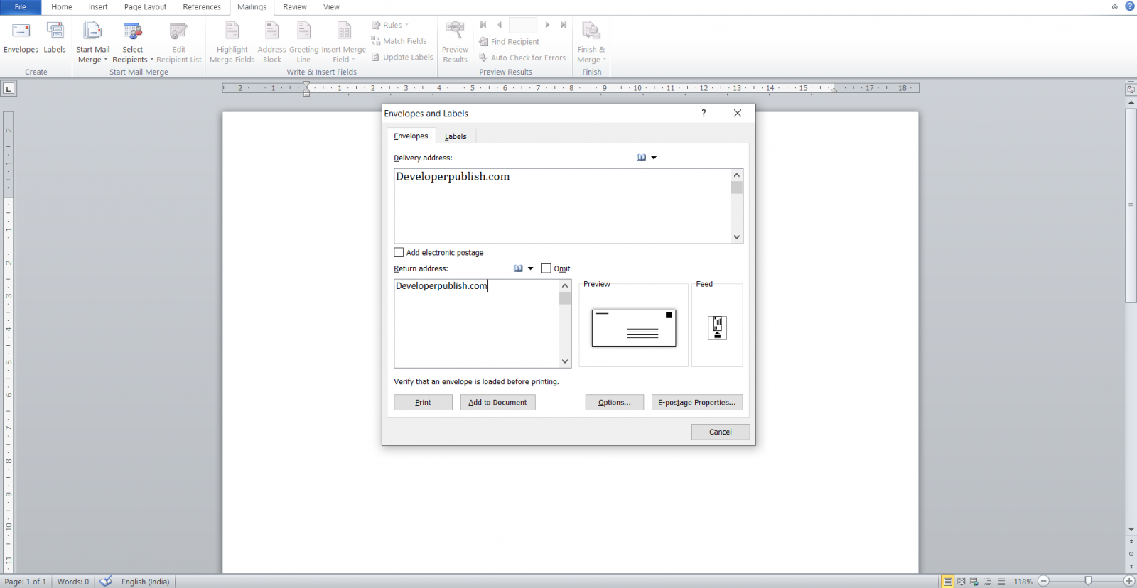 Creating Letter and Envelope in Microsoft Word using Templates