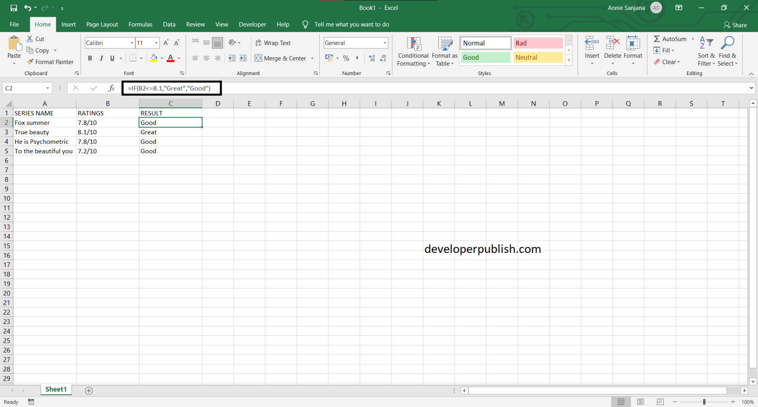 Logical Functions in Excel - Developer Publish Excel Tutorials