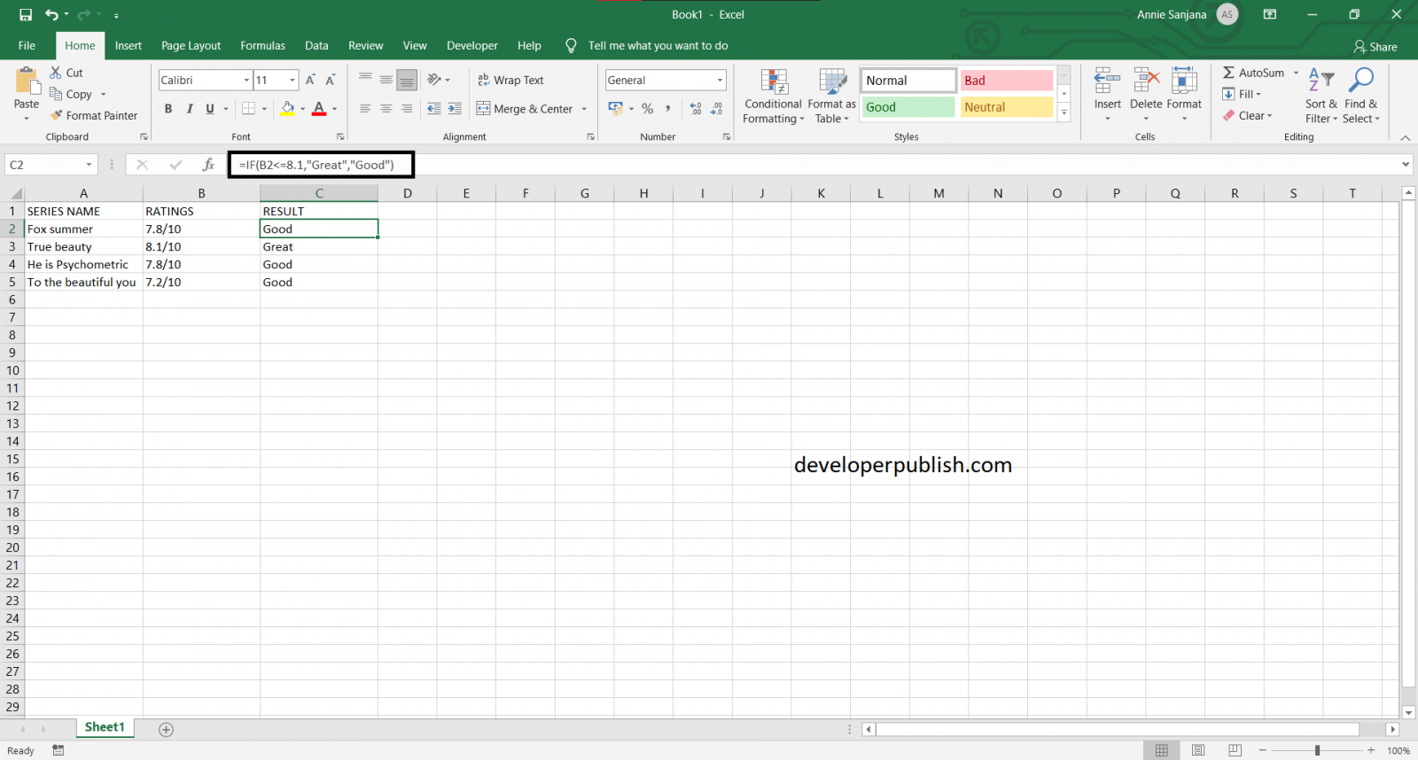 Logical Functions in Excel - Developer Publish Excel Tutorials