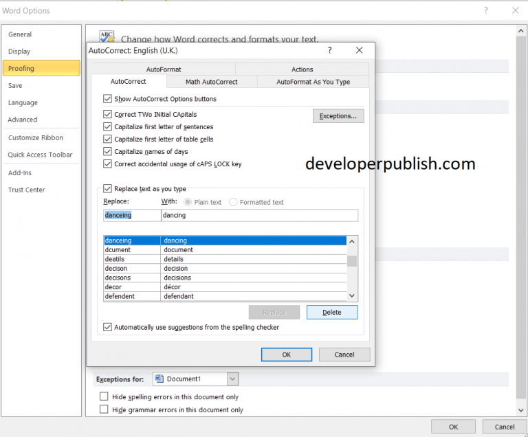 Autocorrect feature in Microsoft Word - Developer Publish