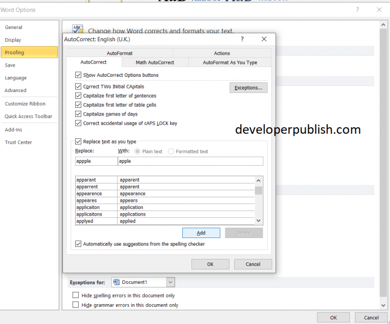 Autocorrect feature in Microsoft Word - Developer Publish