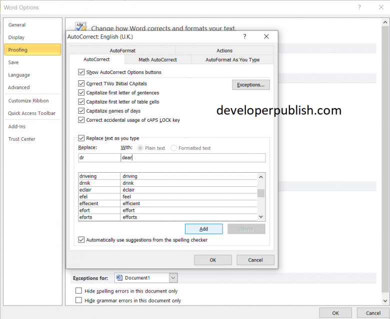 Autocorrect feature in Microsoft Word - Developer Publish