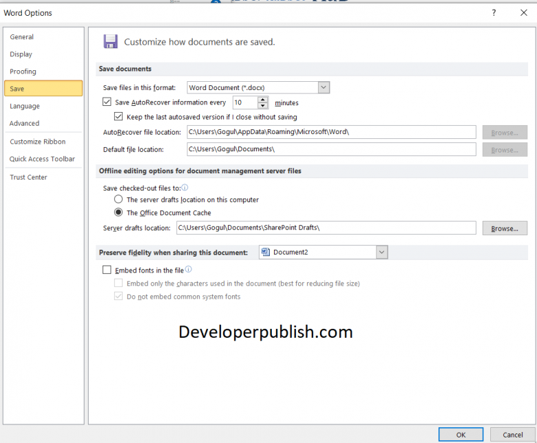Tools Menu in the Save As Dialog Box in Word - DeveloperPublish