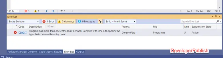C Error Cs0017 Program Output File Name Has More Than One Entry Point Defined