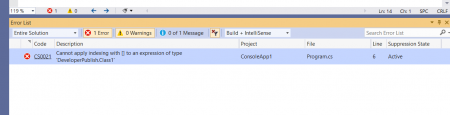 C# Error CS0021 - Cannot apply indexing with [] to an expression of type 'type'