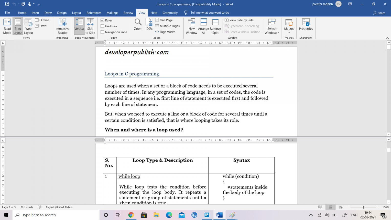 Split View in Microsoft Word - Developer Publish