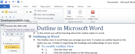 Outline in Microsoft Word - Developer Publish Tutorials