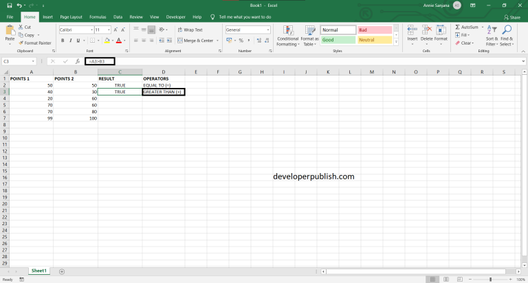 Comparison Operators in Microsoft Excel - Developer Publish