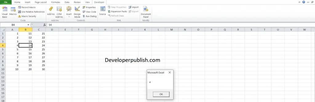 Active Row In Vba Excel