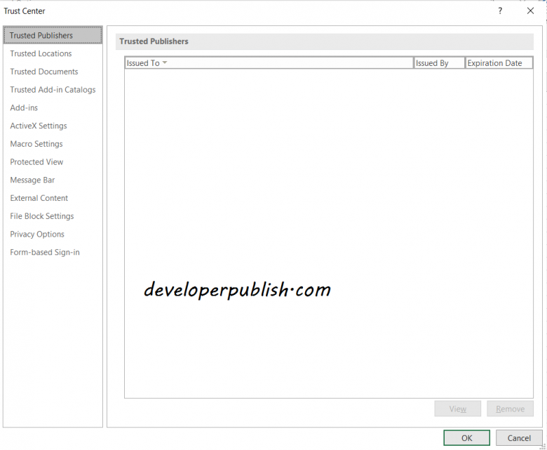 Macro Security Settings in Microsoft Excel - Developer Publish