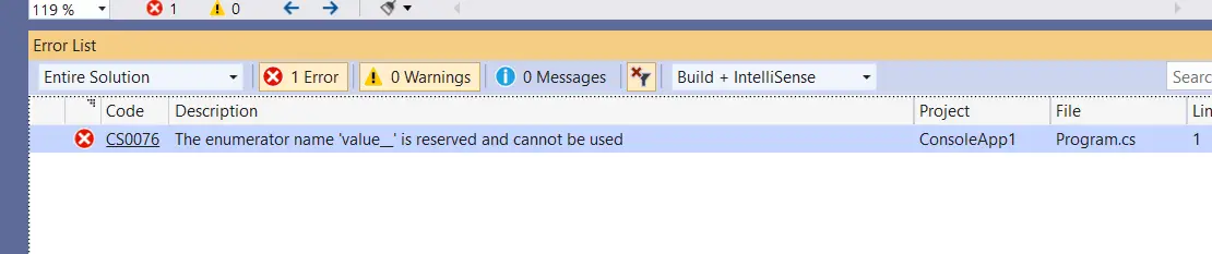 C Error Cs0076 The Enumerator Name Value Is Reserved And Cannot Be Used