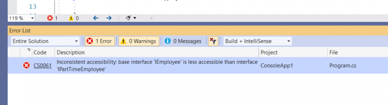 C Error Cs0061 Inconsistent Accessibility Base Interface Is Less Accessible Than Interface