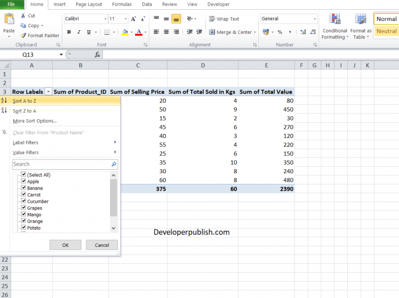 How to Sort a Pivot Table in Excel? - Developer Publish