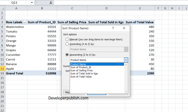 How to Sort a Pivot Table in Excel? - Developer Publish