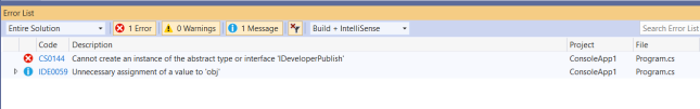 C# Error CS0144 – Cannot create an instance of the abstract class or interface 'interface'