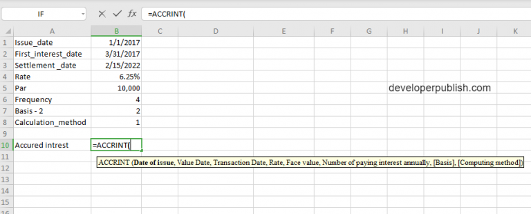 How to use ACCRINT Function in Excel? - DeveloperPublish