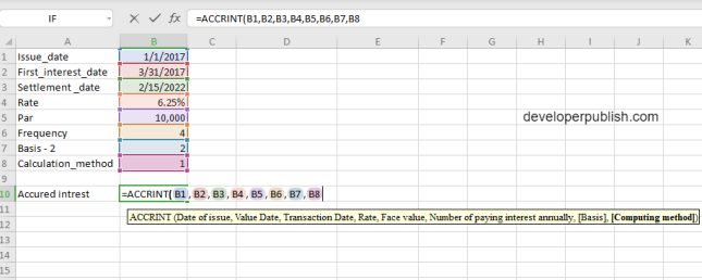 How to use ACCRINT Function in Excel? - DeveloperPublish