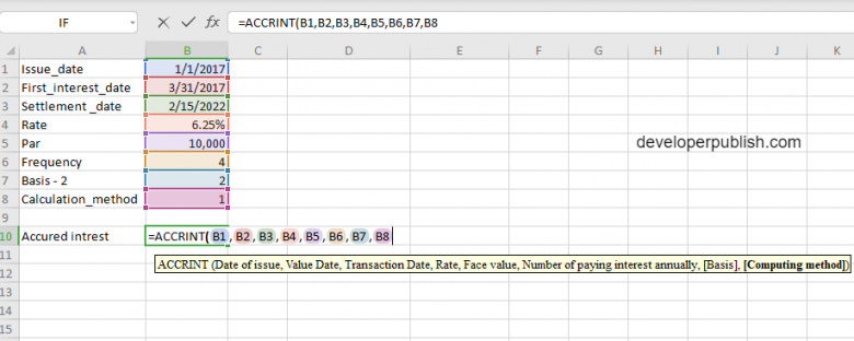 How to use ACCRINT Function in Excel? - DeveloperPublish