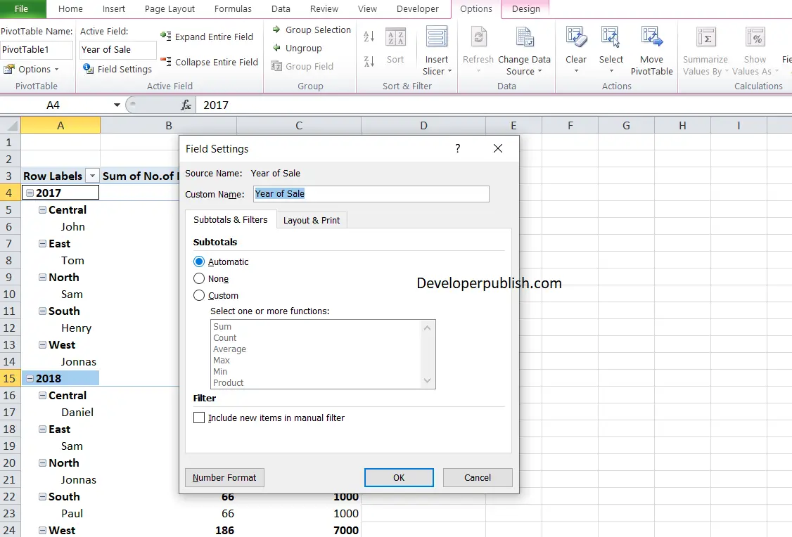Subtotals And Grand Totals In Excel Pivot Tables Developer Publish