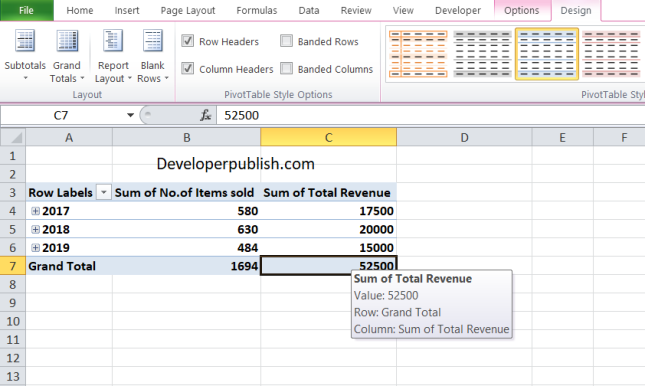 Subtotals and Grand totals in Excel Pivot tables - Developer Publish