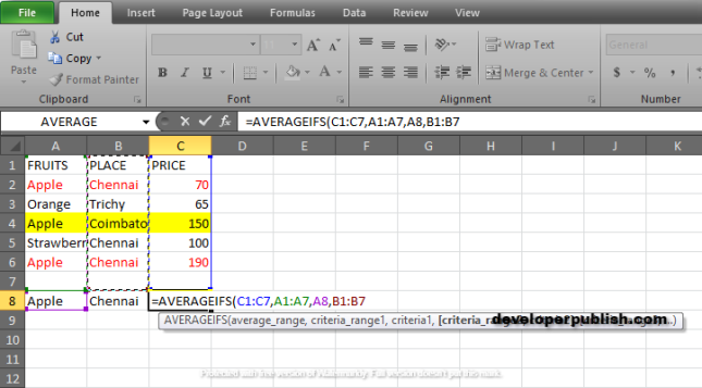 How to use AVERAGEIFS Function in Excel? - Developer Publish