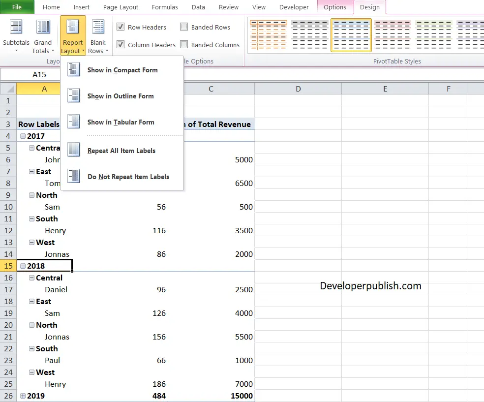 How To Change Pivot Table Layout In Excel 2017 Brokeasshome