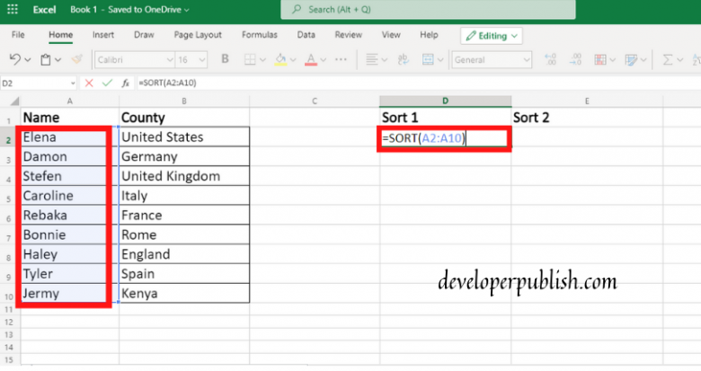 SORT Function In Excel - Developer Publish