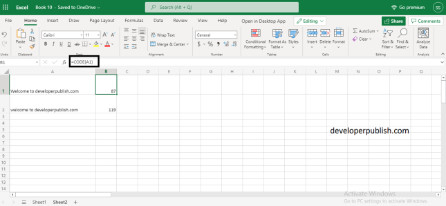 How to use CODE function in Excel? - Developer Publish