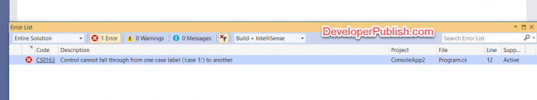 C# Error CS0163 – Control cannot fall through from one case label ('label') to another