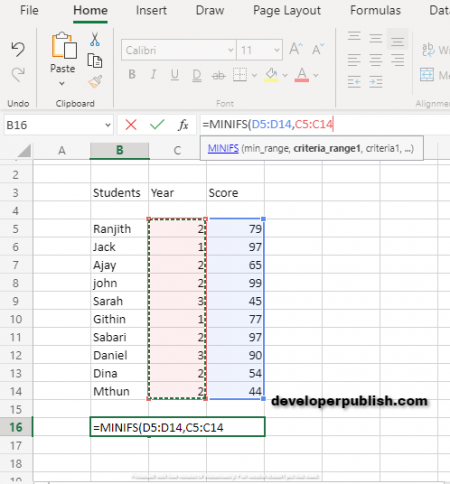 How to use MINIFS Function in Excel ? - Developer Publish