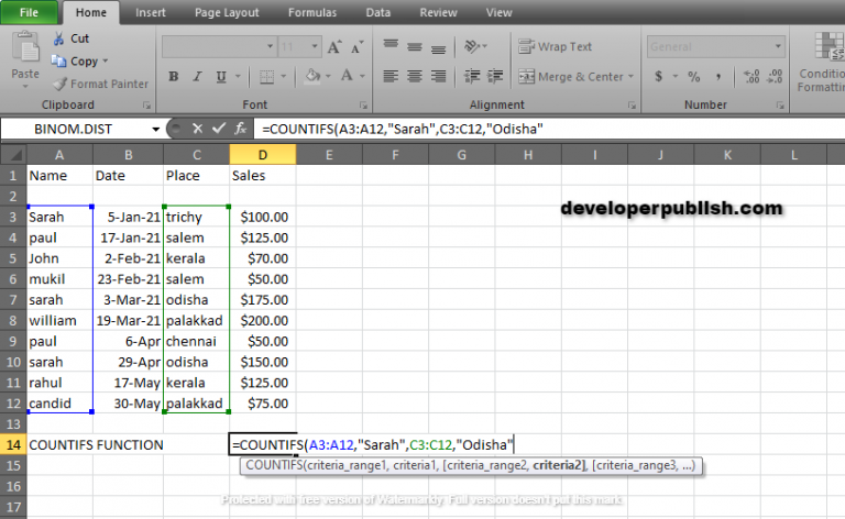 How to use COUNTIFS Function in Excel? - Developer Publish