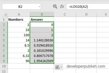 How to use LOG10 Function in Excel? - Developer Publish