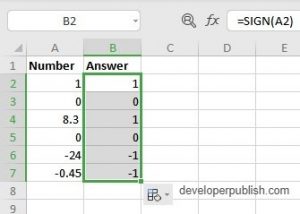 How to use SIGN Function in Excel? | Developer Publish